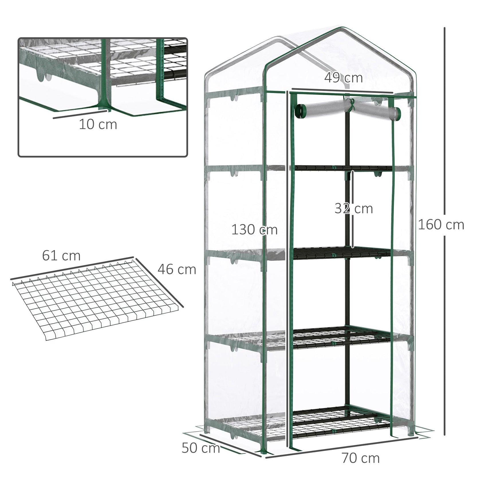 Outsunny 4 Tiers Mini Portable Greenhouse Plant Grow Shed Metal Frame ...