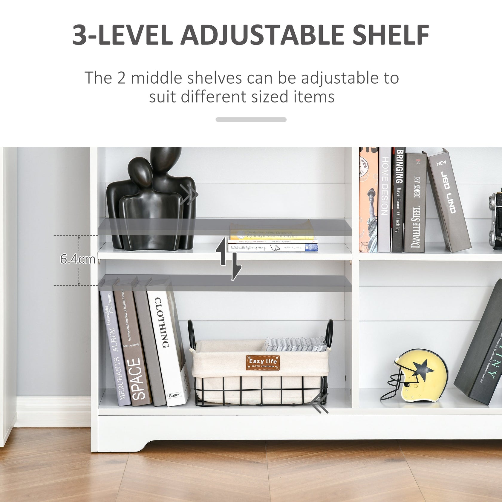 Simple Modern 4-Compartment Low Bookcase 2-Tier w/ Moving Shelves Cube ...