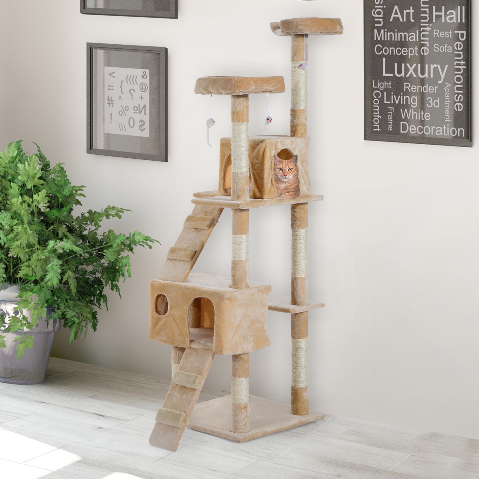 PawHut 170cm Cat Tree Kitten Kitty Scratcher Post Climbing Tower ...