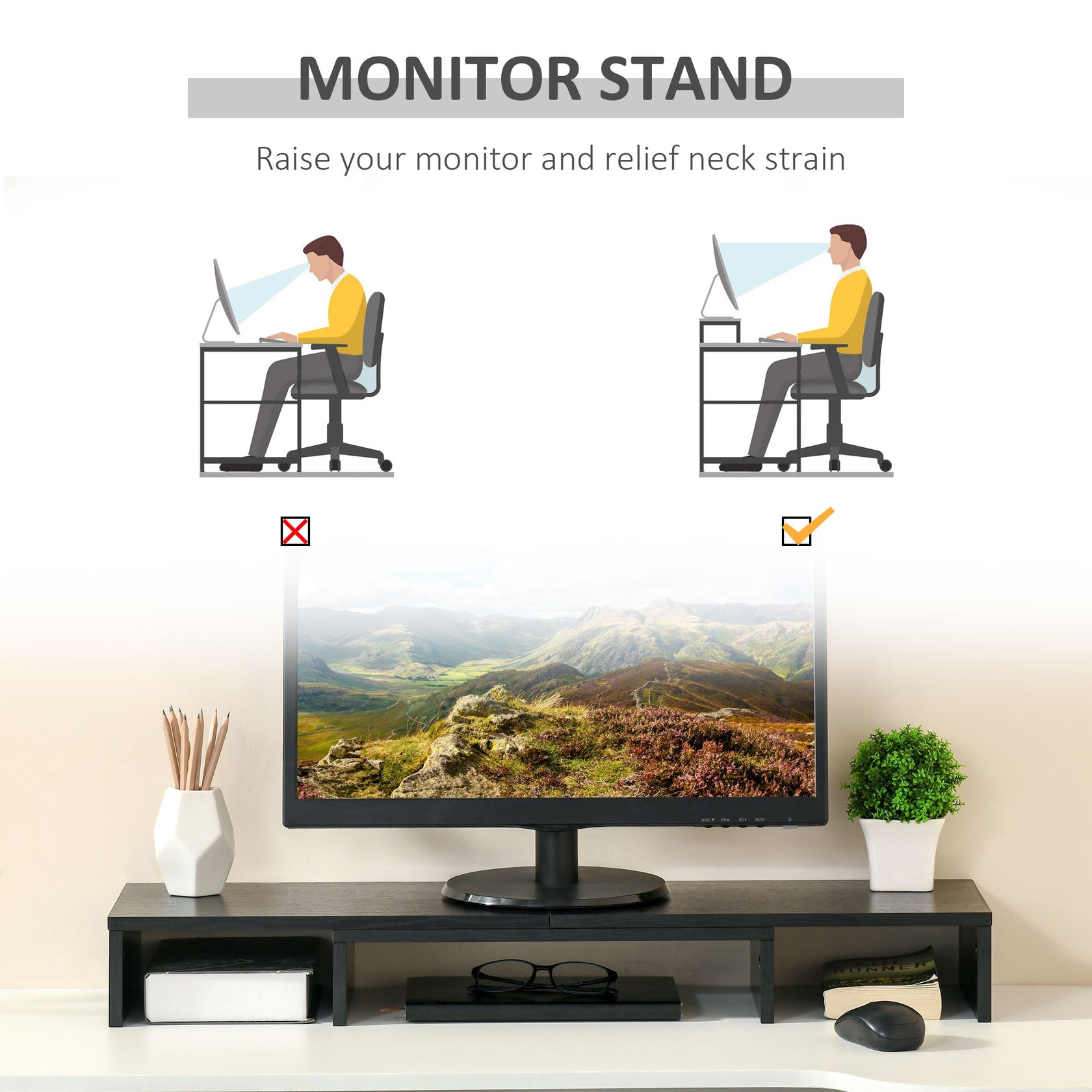 Vinsetto Dual Monitor Stand Riser With Adjustable Length And Angle only ...