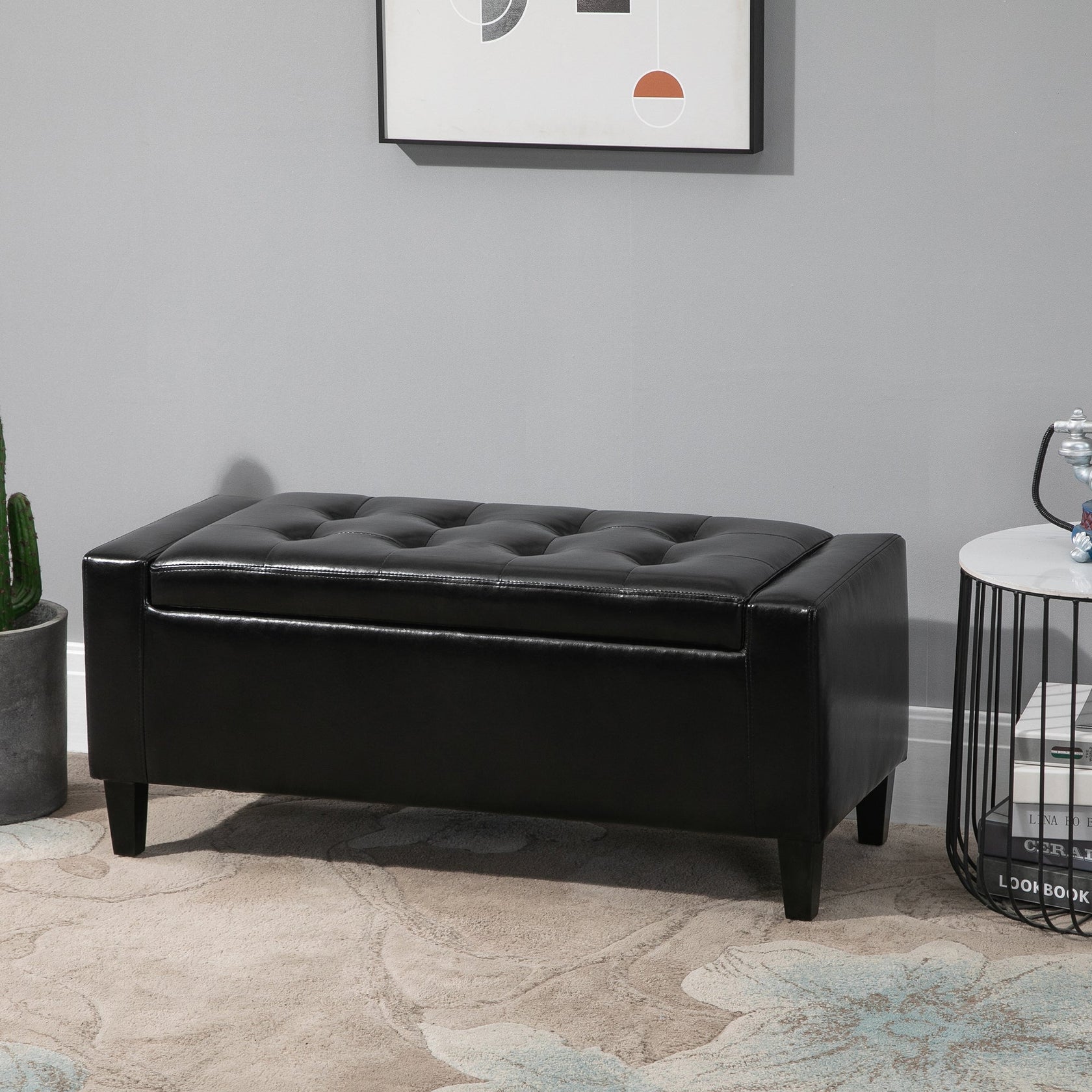 Homcom PU Leather Storage Ottoman Bench Storage Chest Tufted Ottoman ...