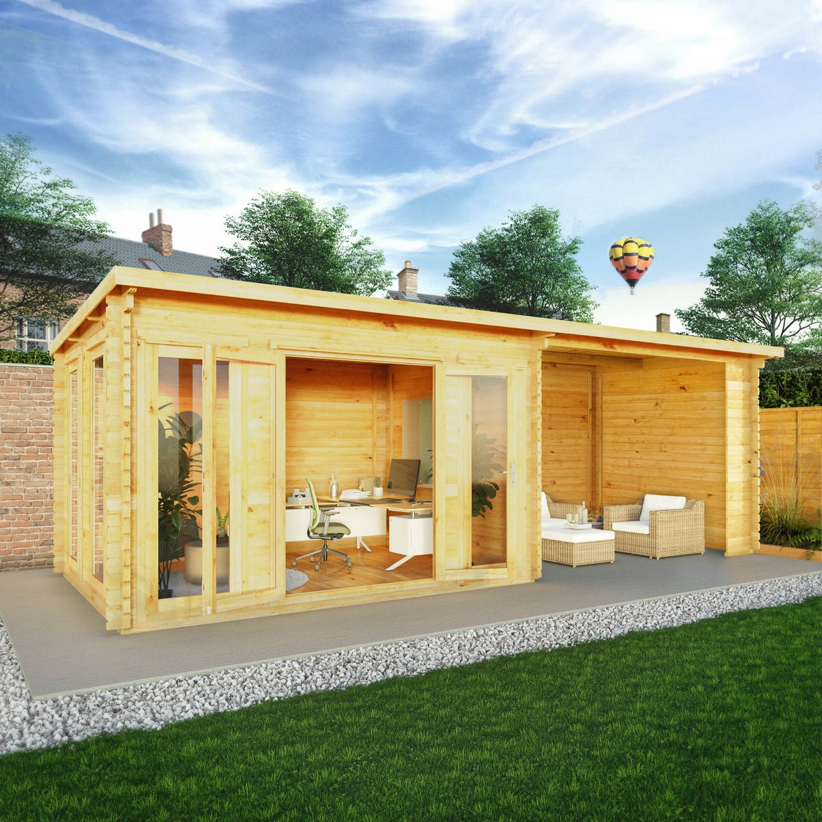 Mercia Studio 10' 11" x 22' 8" Pent Log Cabin - Premium 34mm Cladding ...