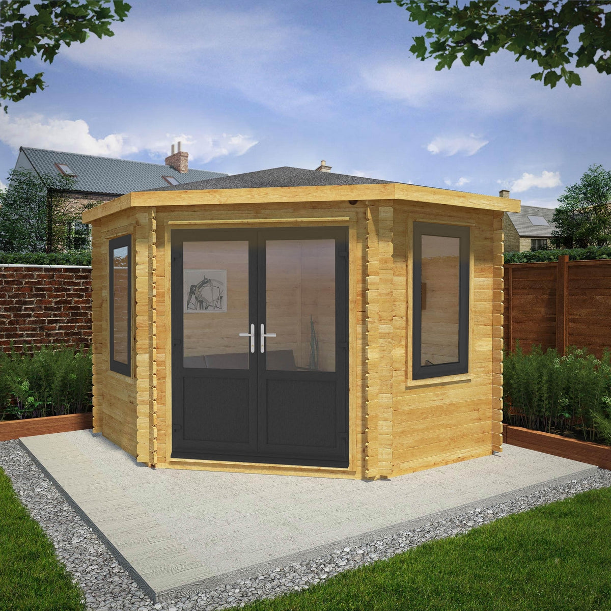 Mercia Corner 10' 4" x 10' 2" Hip Log Cabin - Premium 44mm Cladding ...