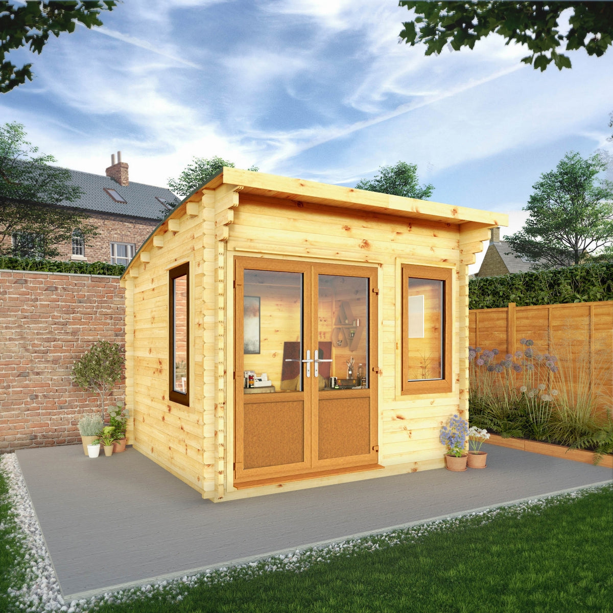 Mercia Helios 11' 5" x 10' Curved Log Cabin - Premium 44mm Cladding ...