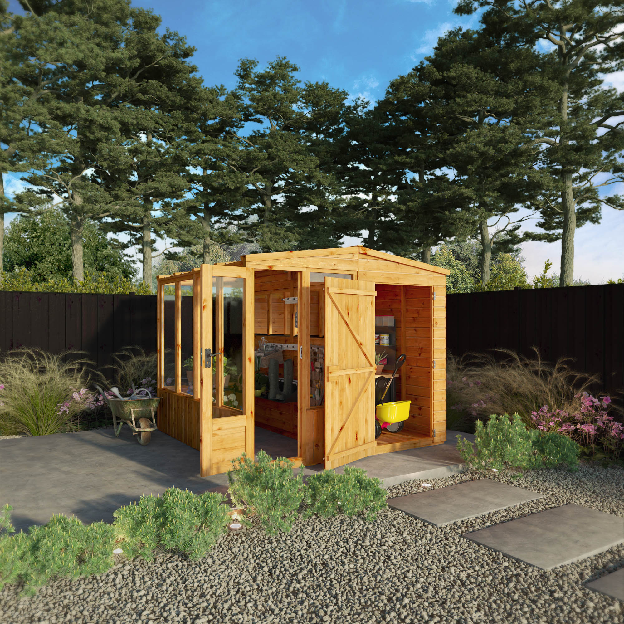 Mercia Woodsman 8' 4" x 8' Apex Combi Greenhouse Shed - Premium Dip ...