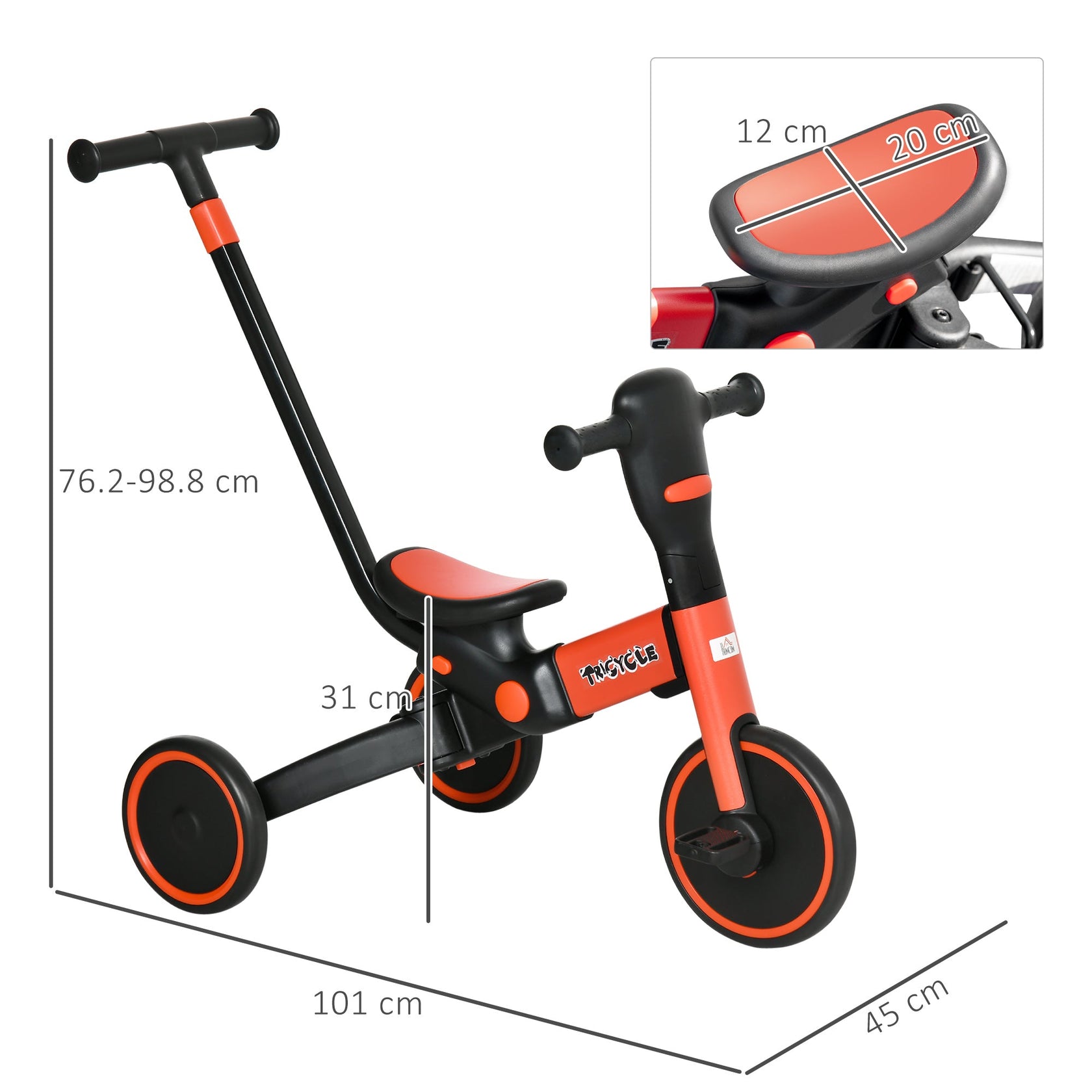 4-In-1 Tricycle For Kids Baby Trike With Adjustable Push Handle ...