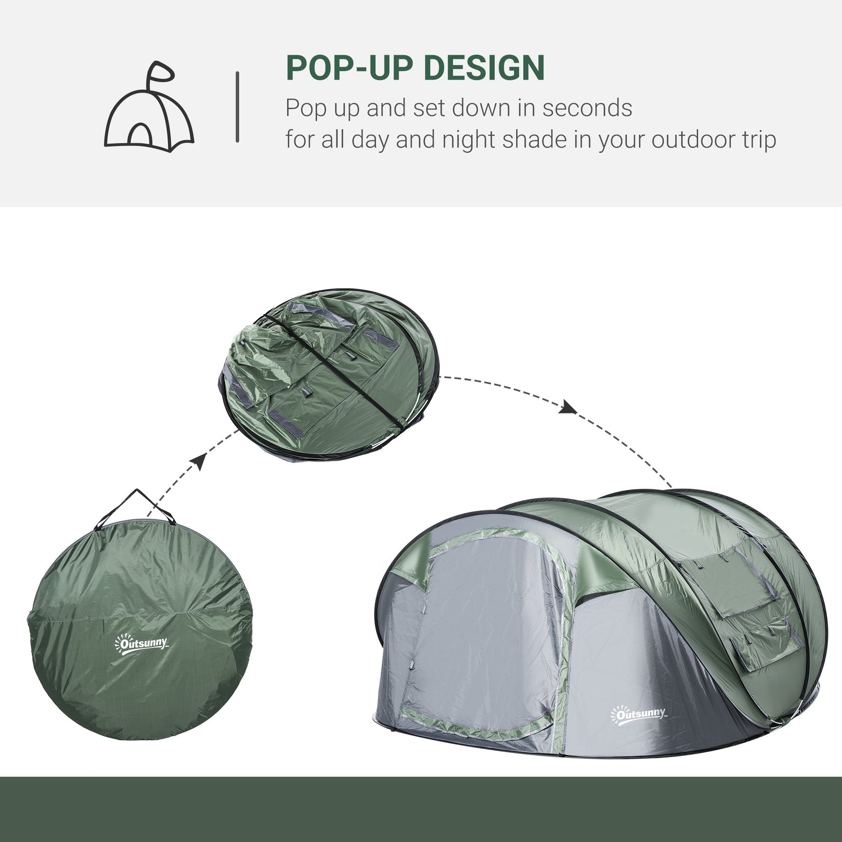 4-5 Person Pop-up Camping Tent Waterproof Family Tent w/ 2 Mesh Windows ...