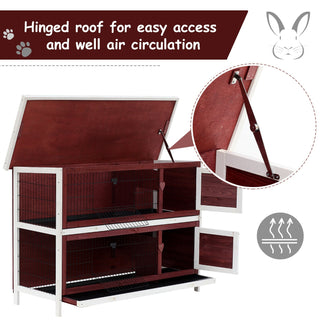 PawHut Two-Tier Double Decker Wooden Rabbit Hutch Pet Cage 136 ...