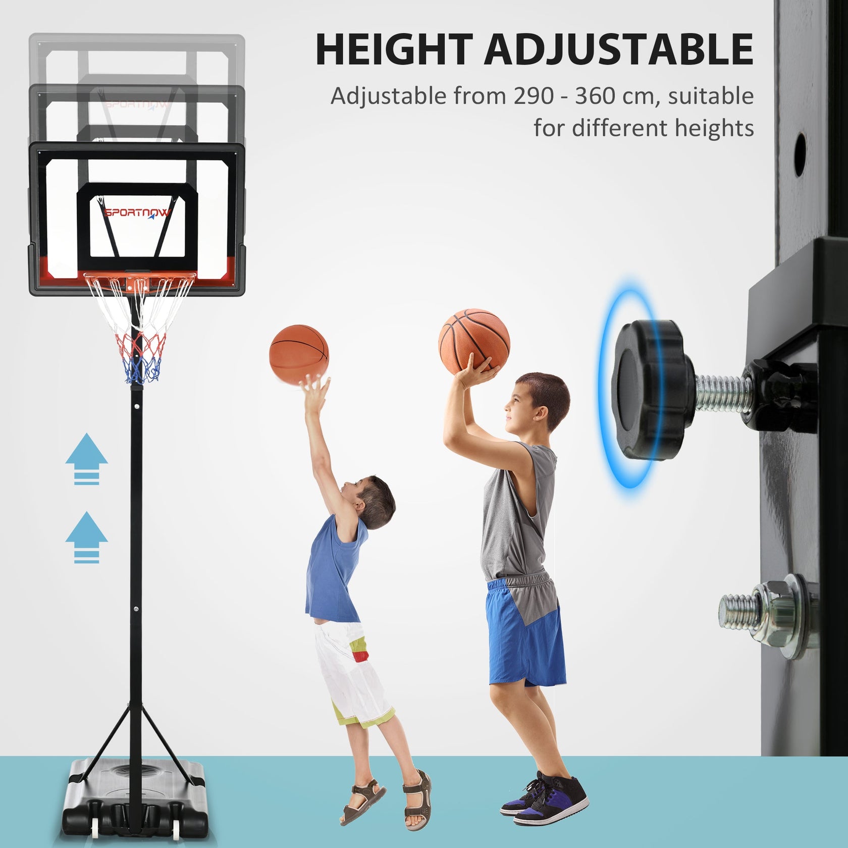 2.1 to 2.6M Adjustable Free Standing Basketball Hoop Weighted Base With ...