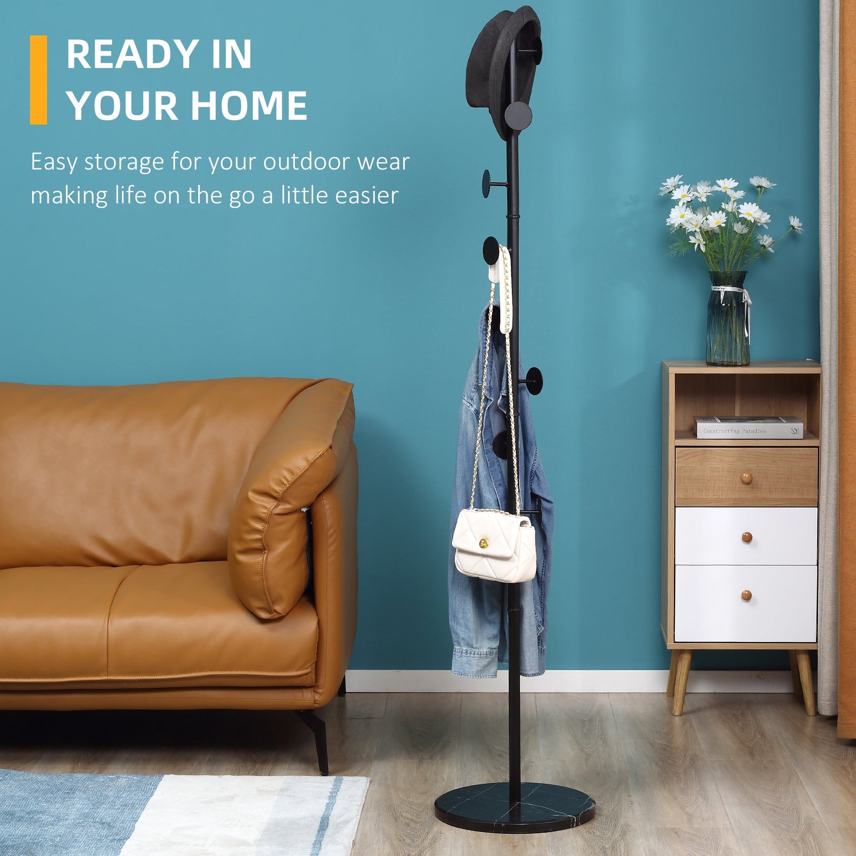 Homcom Slimline Metal Coat Stand With Round Hooks - Black only 32.49 ...