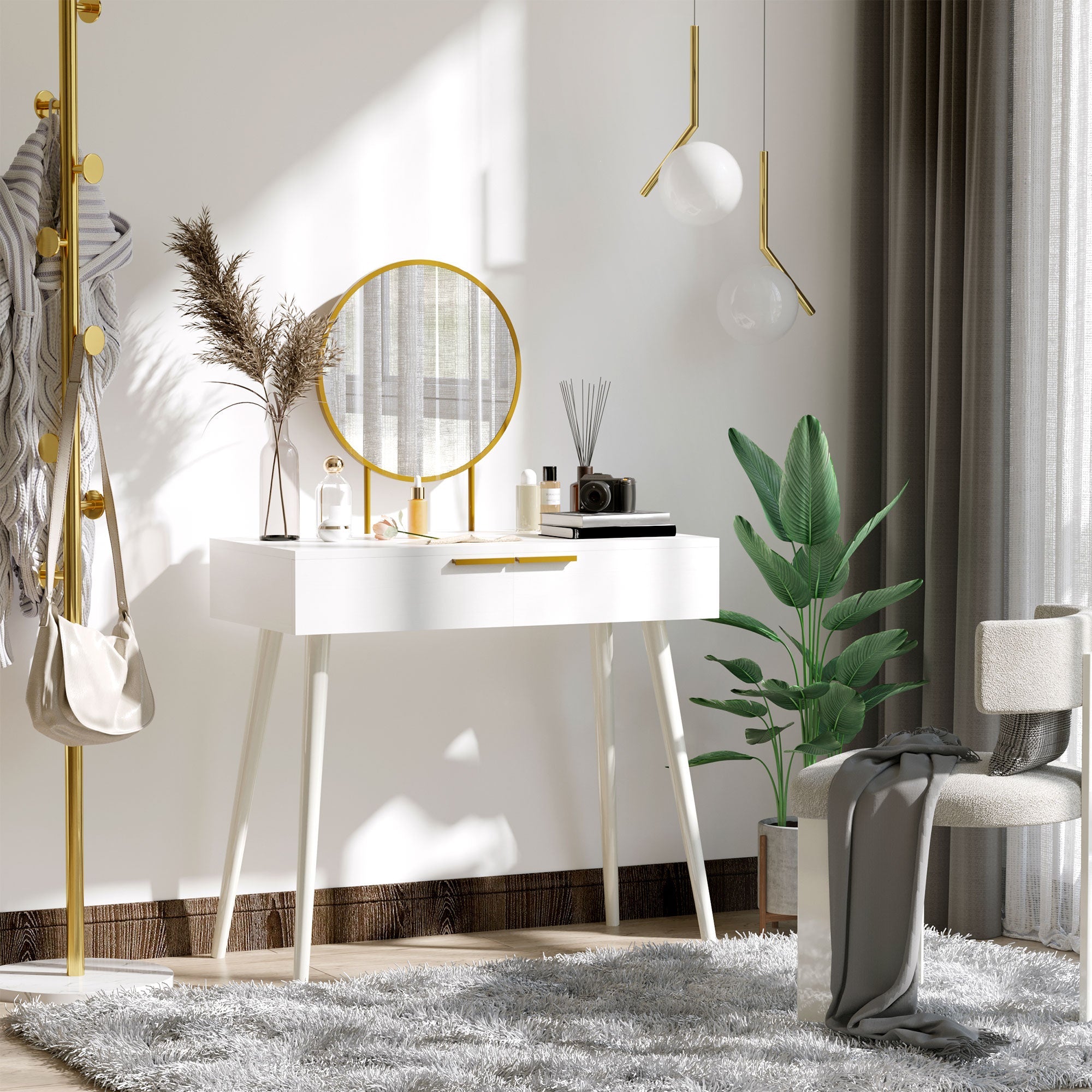 Modern Dressing Table with Round Mirror only 64.99 – Quality Discounts
