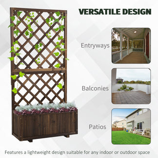 Outsunny Flower Planter Stand Trellis Shelf Garden Wood Steel Pergola ...