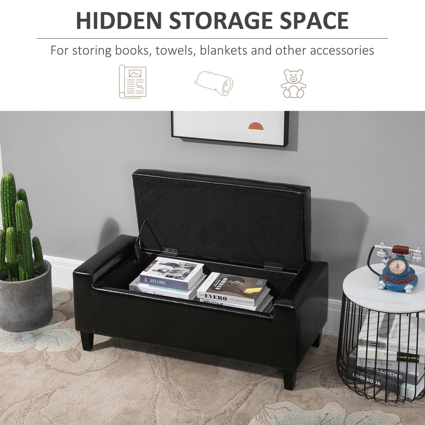 Homcom PU Leather Storage Ottoman Bench Storage Chest Tufted Ottoman ...