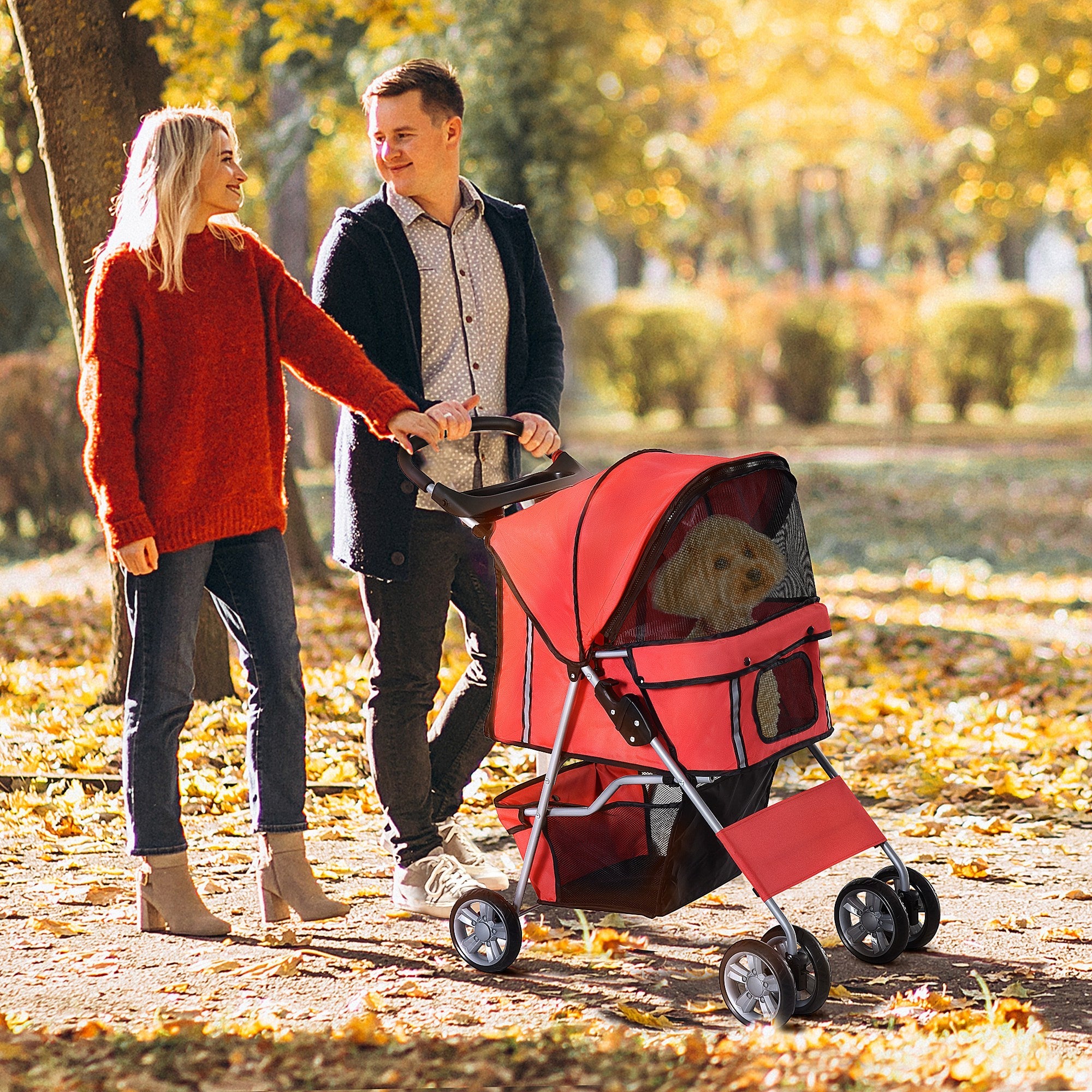 PawHut Dog Stroller Pushchair Pet 600D Oxford Cloth Pram Red - Suitable ...